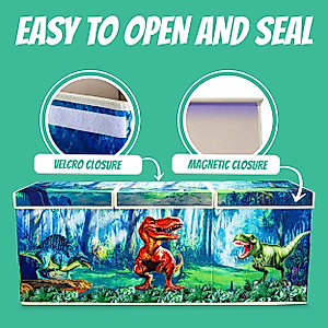 Toy To Enjoy Kids Toy Box - Large Stuffed Animal Storage, Collapsible Toy Chest Bin, Durable Fabric Toy Box for Boys & Girls - Storage Basket with Lid & Removable Inserts, 38x13x15 Inches (Dinosaur)