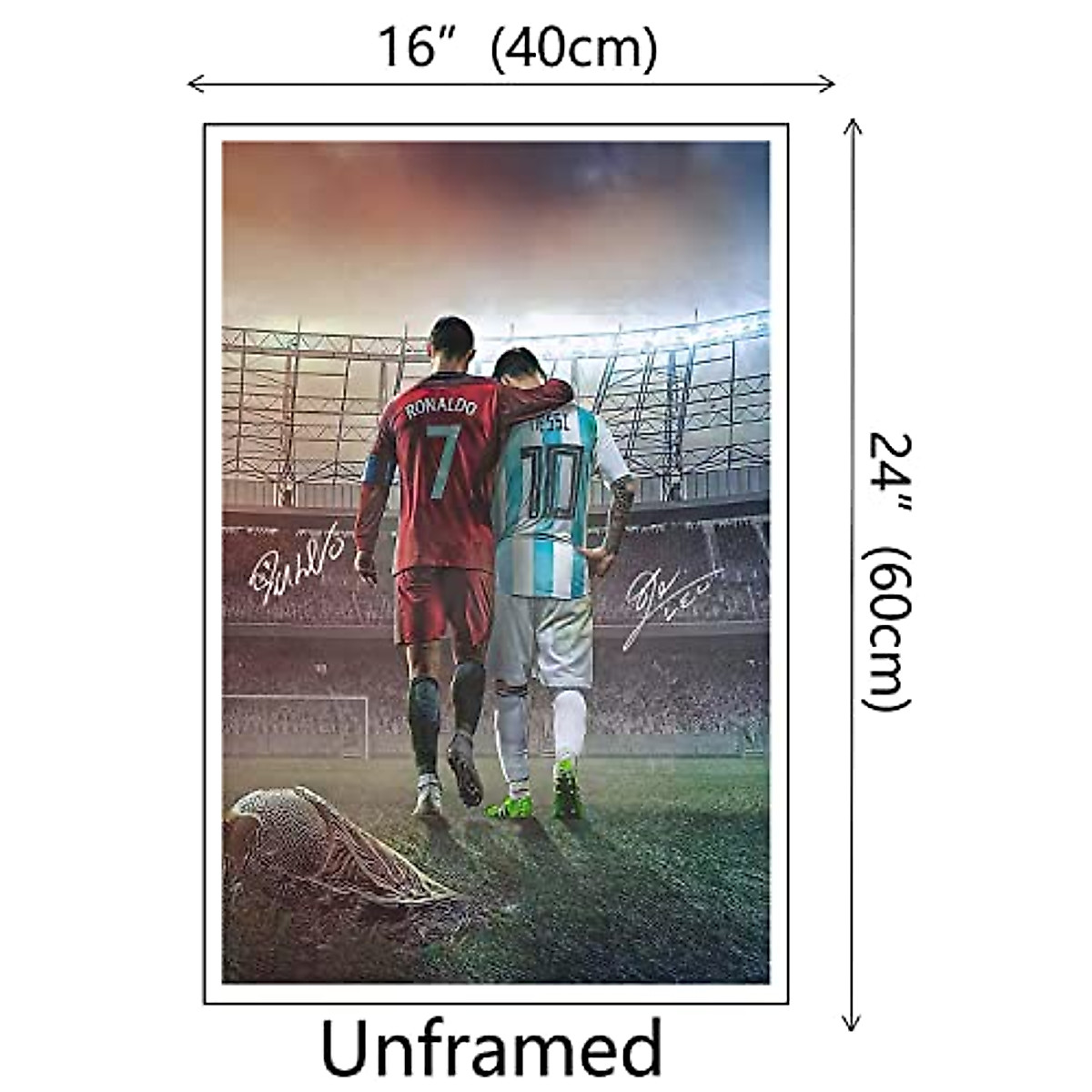 wrlgz Soccer Legend Superstar CR7 Messi Poster Canvas Sports Wall Art Print Posters Modern Home Bedroom Decor for Men Boys Teens Soccer Fans Unique Memorabilia Gift, 16" X 24" No Frame