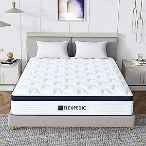 FLEXPEDIC 10" Queen Mattress, Memory Foam Hybrid Mattress with Space Cotton for Tight Sleep, Medium-Firm Cooling Mattress with Stronger Support, Motion Isolation &Pressure Relief