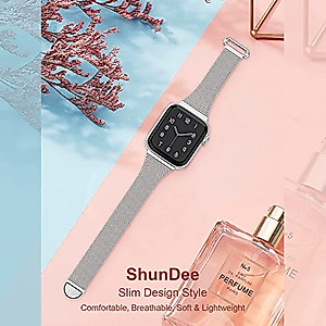 Slim Metal Band Compatible with Apple Watch Bands 40mm 44mm 41mm 45mm 38mm 42mm Women,Thin Narrow Stainless Steel Mesh Milanese Loop Magnetic Replacement Strap for iWatch SE Series 8 7 6 5 4 3 2 1