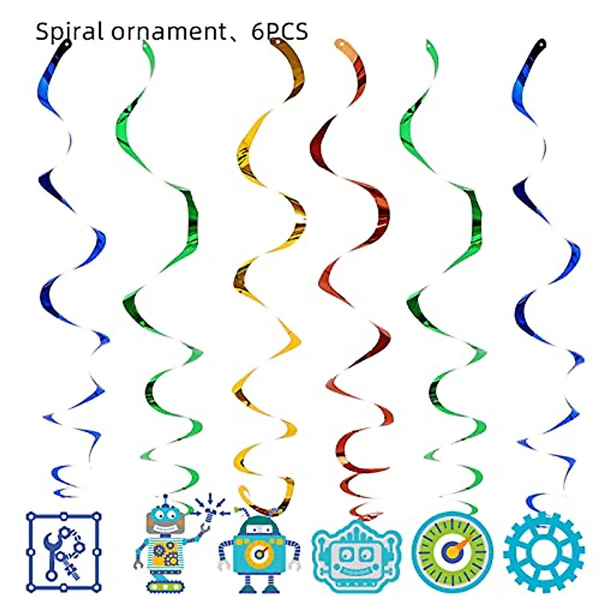 50Pcs Robot Party Supplies Set-Including Happy Birthday Banner,Cake Topper and Cupcake Toppers,Spiral Ornaments,Latex balloons for kid s Boys Robot Theme Party Decoration