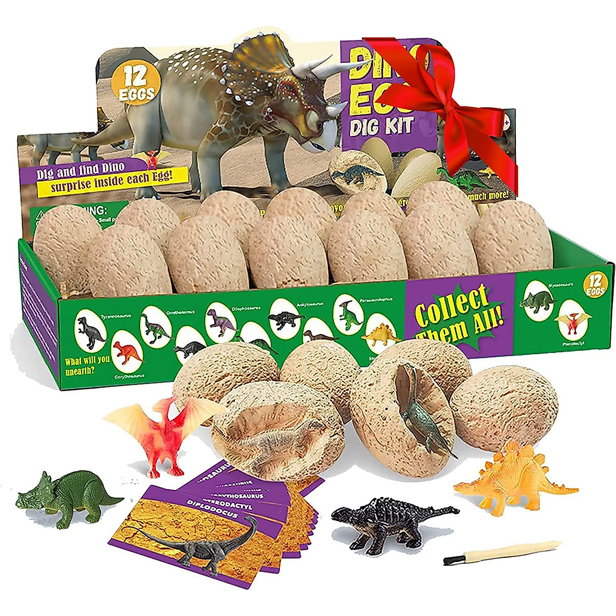 DOTSOG Easter Eggs Gifts for Kids,12 Pack Dino Eggs Dig Kit, Dinosaur Toys for Kids Open Unique Large Surprise Dinosaur Filled Eggs Archaeology Preschool Educational Science for Children & Adult.