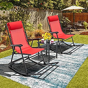 Tangkula Outdoor Folding Rocking Chair, No Assembly Required, Foldable Rocker Recliner with Headrest, Portable Lounge Chair for Camping, Patio, Lawn, Garden, Yard or Balcony