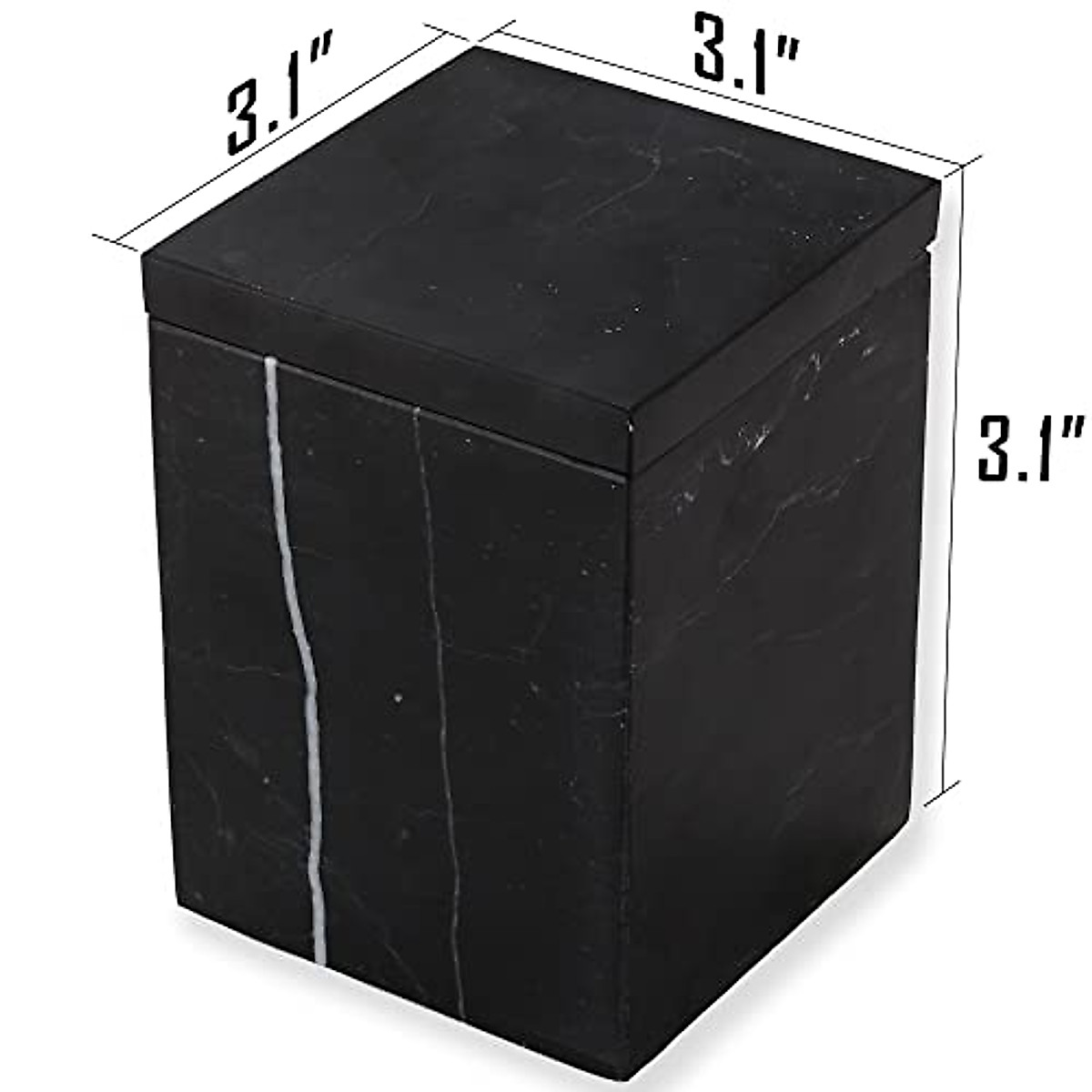 WORHE Marble Cotton Swab Ball Holder with Lid Black Marble Canister for Qtips Jewelry Necklace Ring Earring Coffee Bean Canister Storage jar Gift Case (DLB202)