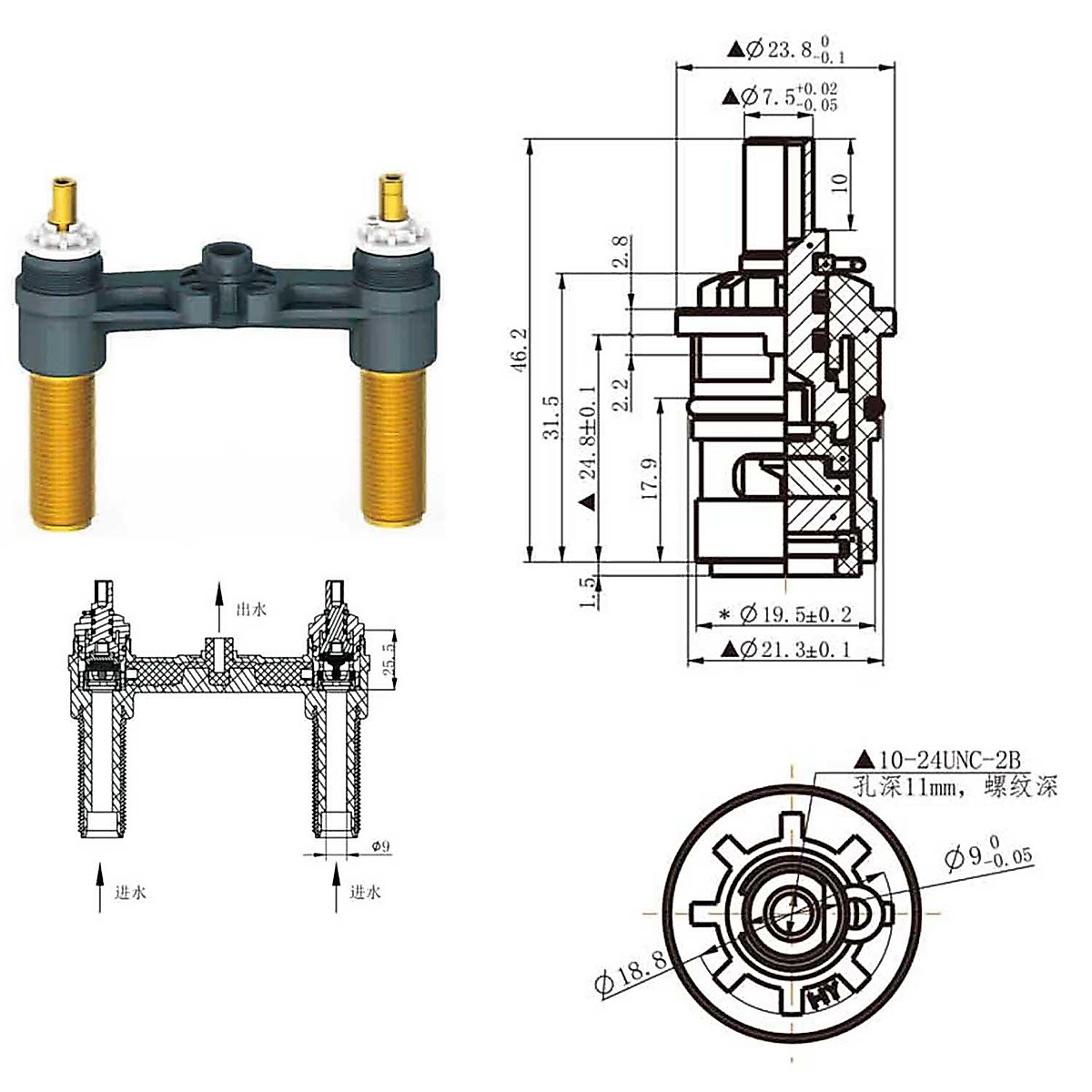 2103201 Ceramic Stem Disc Faucet Cartridge Replacement for Bathroom Tap (1 Pair Hot & Cold),2103201