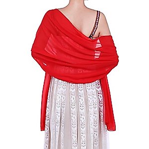 WILLBOND Womens Shawl Chiffon Bridal Evening Soft Wrap Scarf, Chiffon Scarf Ribbon Scarf Satin Scarf for Evening Dresses(L,Red)