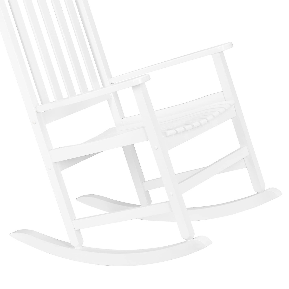 Wooden Rocking Chair - Indoor Outdoor Rocking Chair with Slatted Seat and Backrest - Nursery Rocking Chair with High Back Seat - Smooth Rocker Chair for Patio, Deck, Garden, Lawn, Porch - White