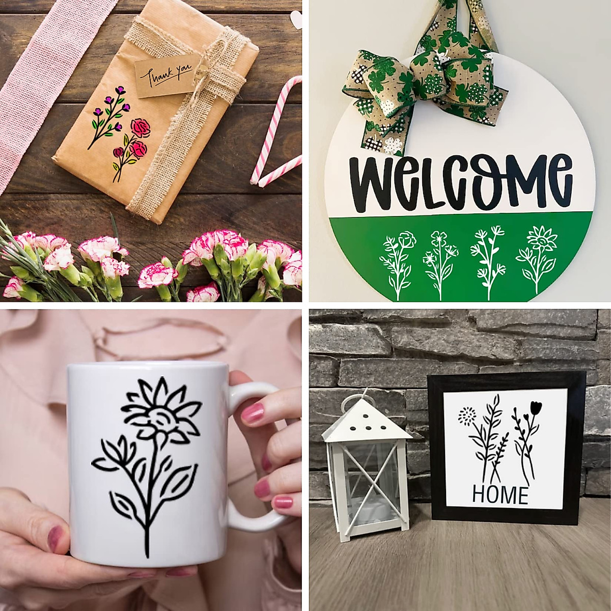 Botanical Flower Stencils for Crafts Small Wildflower Floral Paint Stencil for Painting on Wood Card Making, Tiny Nature Vine Herb Essential Art Stencils for Adults Kids Furniture Walls (50 flowers 2)