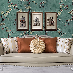 Dulanxer Flower Tree Wallpaper Peel and Stick Wallpaper Self Adhesive Removable Paper Wall Covering Shelf Drawer Liner Vinyl Roll 17.7" x 118", Green