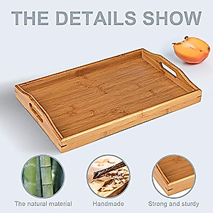 Wood Serving Tray with Handles Boobam Serving Tray Set for Food,Breakfast,Dinner,Ottoman Coffee Table, Parties,Restaurants(3 Pack)