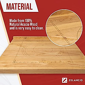 Zelancio Reversible Wooden Pastry Board - 24" x 20" Pastry Board with Engraved Ruler and Pie Board Template, Features Front and Back Counter Lip