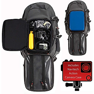 Navitech Action Camera Backpack & Blue Storage Case with Integrated Chest Strap - Compatible with DragonTouch Vision 3 Pro Action Camera