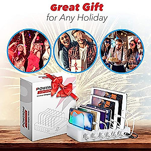 Poweroni USB Charging Dock - 6-Port - Fast Charging Station for Multiple Devices Apple - Multi Device Charger Station - Compatible with Apple iPad iPhone and Android Cell Phone and Tablet