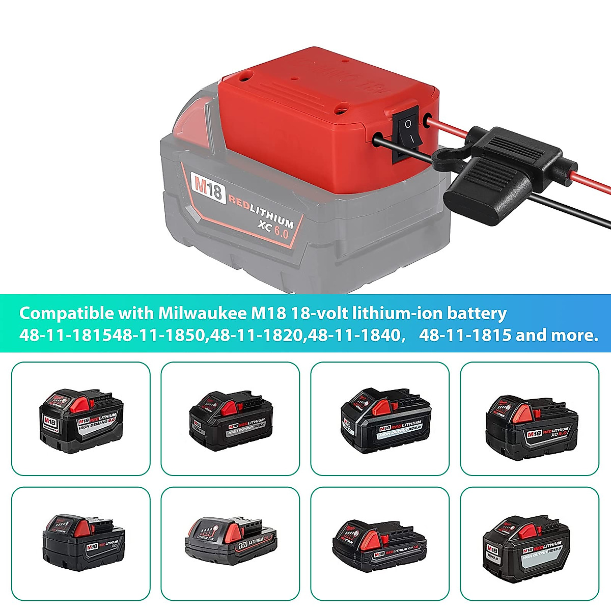 biuonga Power Wheel Adapter for Milwaukee 18V Battery, Milwaukee power adapter Conversion Kit with Switch, Fuse & Wire Terminals Switch Fuse Holder 16AWG Wire Kit with 30Amp Fuses, Red