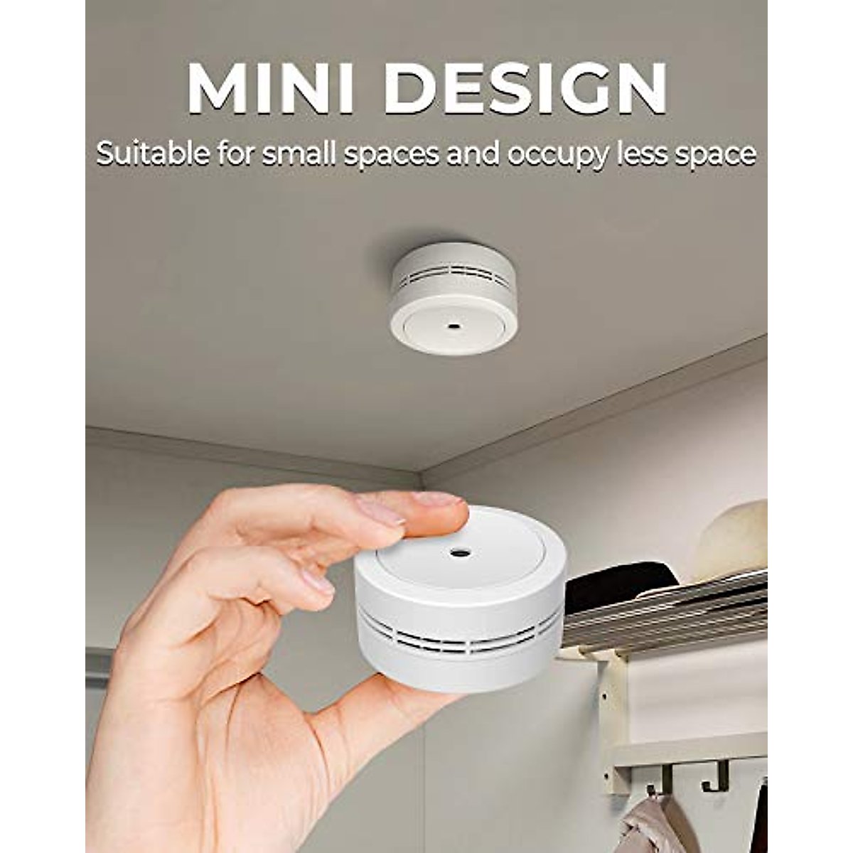 Ecoey Small Smoke Detector Alarm, 10 Year Fire Alarms Smoke Detectors with Built-in 3V Battery, Smoke Alarm with Big Test Button and Silence Function for House, FJ135, 2PACK