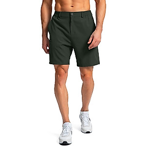 Pinkbomb Men's Golf Shorts with 6 Pockets Stretch Quick Dry Hiking Work Dress Shorts for Men (Army Green, Medium)