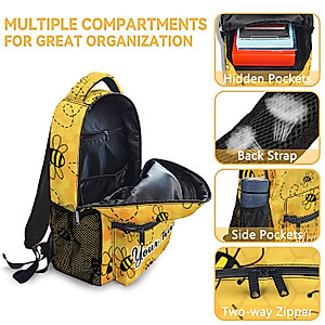 CUSPCOD Personalized Bee Backpack for Girls Boys, 16 Inch Yellow Backpacks for School, Cute, Adjustable Straps, Durable, Lightweight, Large Capacity Bookbag for Kids