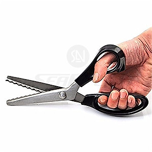 Fabric Pinking Shears Craft Scissors，Serrated Scalloped stainless Steel Handled Professional Sewing black Scissors, Scissors for Leather, Tailoring, Paper Crafts Hand shears etc. (Scalloped7mm)