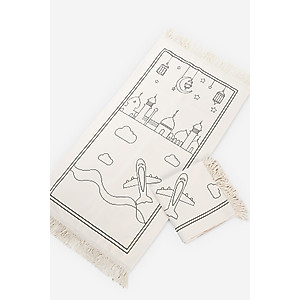 ihvan online, Kids Prayer Mat, Washable Painted Prayer Rug for Kids, Colourful Marker, Muslim Prayer Mala Beads, Soft Salah Travel Mat Carpet, Perfect Islamic Gifts for Kids, Blue