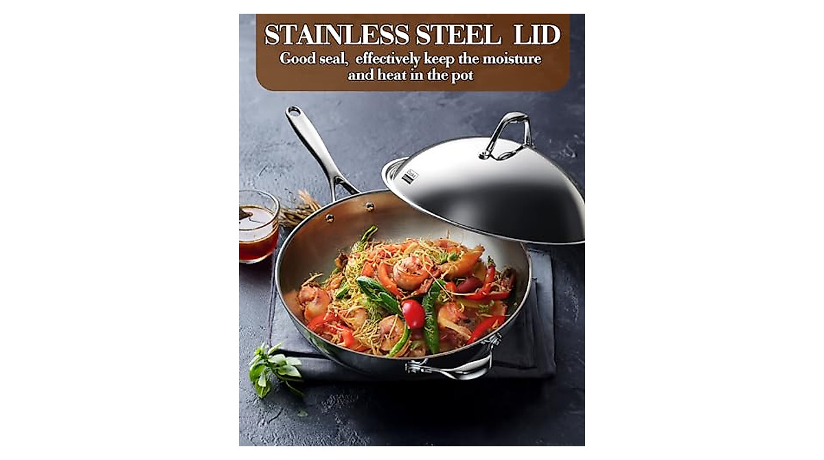 Cooks Standard 13" Stainless Steel Wok with Dome Lid