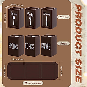 Gejoy Clear Acrylic Silverware Cutlery Caddy Utensil Holder with Wood Tray Spoon Fork Knives Flatware Dispenser for Kitchen Table Countertop Silverware Storage Organizer(Brown)