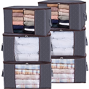 Lifewit 90L Large Storage Bags, 6 Pack Closet Organizers and Storage, Clothes Foldable Storage Bins with Reinforced Handles, Storage Containers for Clothing, Blanket, Comforters, Toys, Bedding, Grey