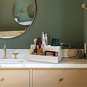 Yoimori Hair Tool Organizer, Wooden Hair Dryer Holder Storage, Hair Accessories Product Styling Tools Blow Dryer Holder for Bathroom Countertop (Weathered White)