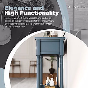 Venera Traditional Console Tables with Storage for Living Room - Solid Pine Wood Navy Blue 35 Inch Narrow Console Table with Storage for Kitchen or Entryway - Retro Hallway Table for Entryway