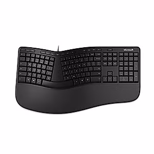 Microsoft Ergonomic Keyboard - Black. Wired, Comfortable, Ergonomic Keyboard with Cushioned Wrist and Palm Support. Split Keyboard. Dedicated Office Key.