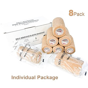 [8 Pack 4" x 5 Yards] Carbou Self Adhesive Cohesive Bandage Wrap, Self Adherant Non-Woven Wrap Rolls, Atheletic Tape for Wrist, Ankle, Hand, Leg, Premium-Grade Medical Stretch Wrap