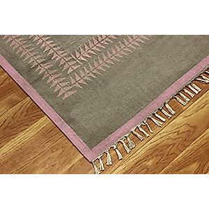 Casavani Hand Block Printed Area Rug Geometric Green & Pink Cotton Dhurrie Washable Kitchen Rugs with Tassels for Bedroom,Laundry,Living Room,Porch 4x6 5x8 2x3 Feet