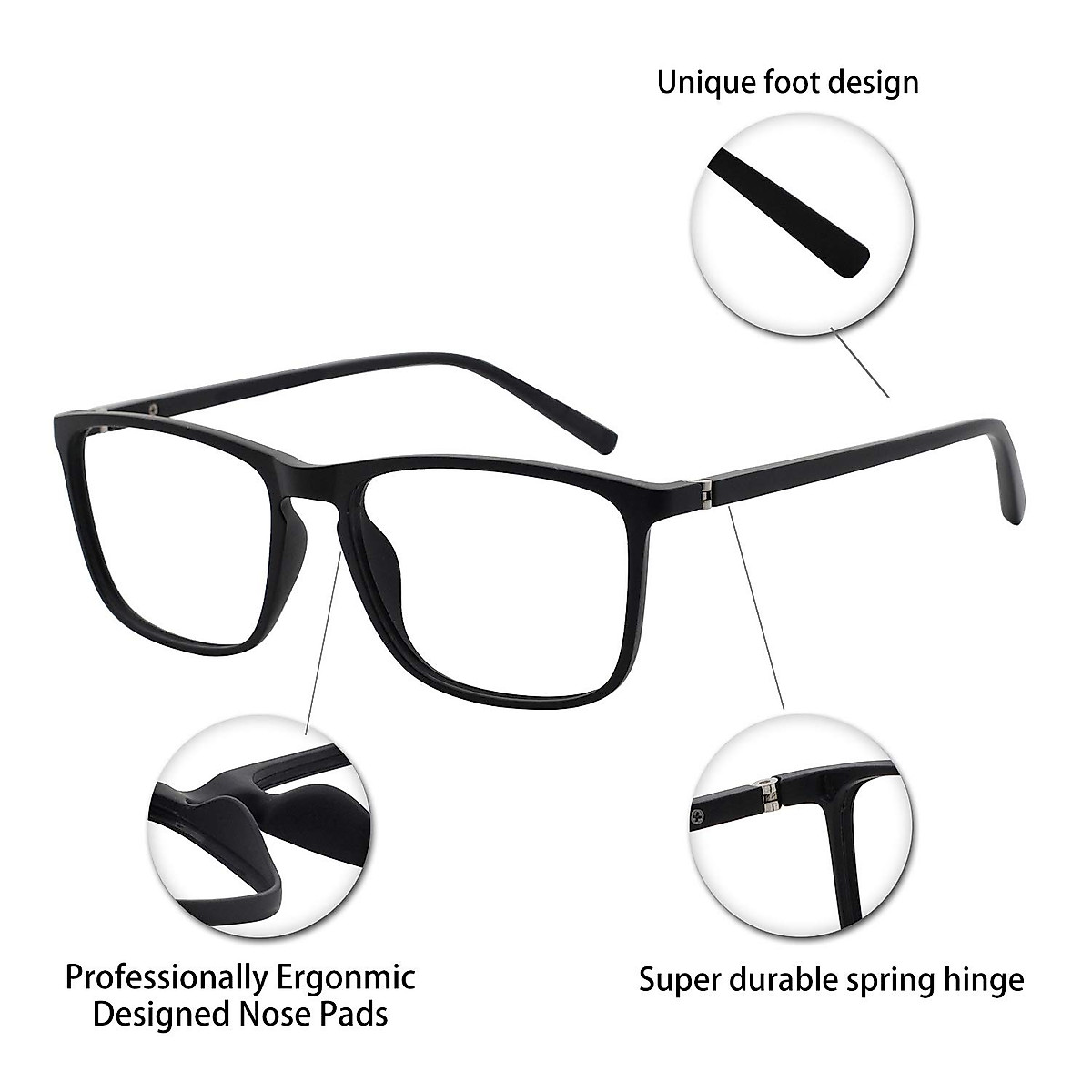 OCCI CHIARI Reading Glasses Men's Rectangle Reader Spring Hinge 1.0 1.25 1.5 1.75 2.0 2.25 2.5 2.75 3.0 3.5(Black 150)