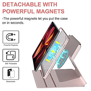 Case for iPad Pro 11 2022/2021/2020/2018 Gen 1st/2nd/3rd/4th,360 Rotatable with Powerful Magnet,2 in 1 Detachable Clear Case and Washable Semi-Silicone Protective Cover Smart Folio Support Pen Charger