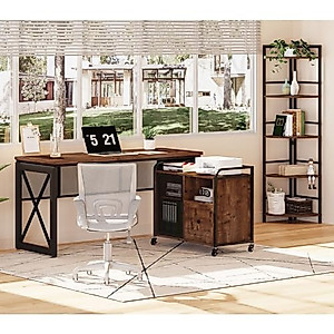 BON AUGURE Filing Cabinet for Home Office, Rolling Lateral File Cabinet with Storage, Wood Metal Printer Stand with Drawer Under Desk (Rustic Oak)