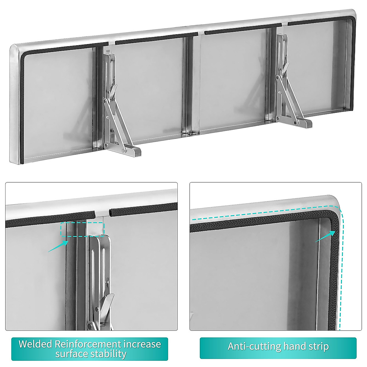 Concession Shelf 48"L x 12"W，22 gauge ASTM 304 Stainless Steel Folding Serving Food Shelf ，Wall Mount Shelving , Stainless Steel Shelf For Food Truck, grill area,BBQ working table, Restaurant .NSF