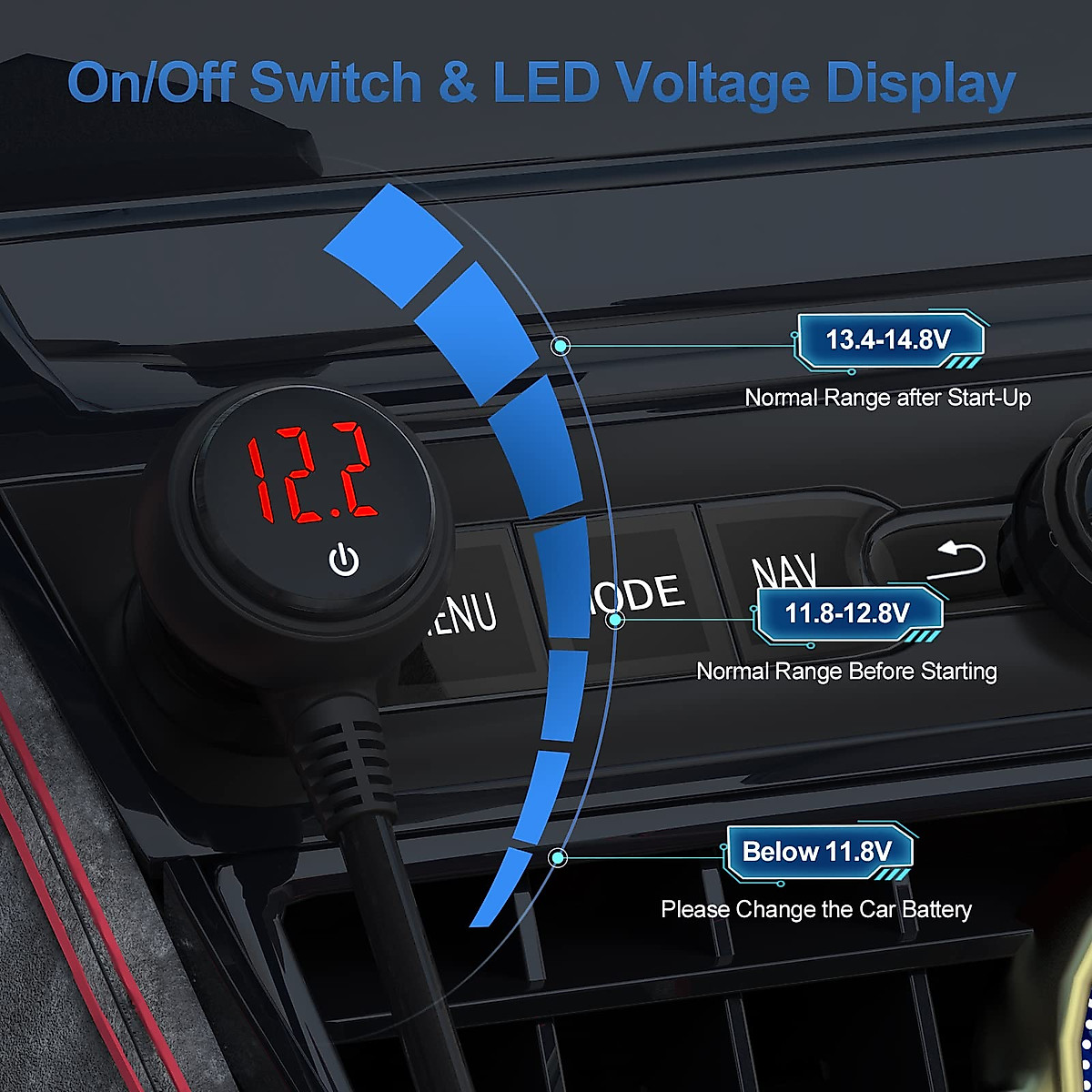 Car Cigarette Lighter Adapter, USB C Charger 30W and Quick Charge 3.0 Car Cigarette Lighter Splitter, 12V/24V Independent Switches, Fast Car USB Charger for All Car Devices, iPhone 14/13/12 pro