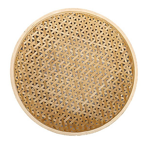TimesFriend 100% Handwoven Flat Wicker Round Fruit Basket Woven Food Storage Weaved Shallow Tray Organizer Holder Bowl Decorative Rack Display Kids DIY Drawing Board (27cm/10.5")
