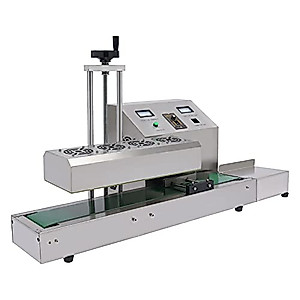 DNYSYSJ Continuous Automatic Horizontal Sealing Machine with Pure Copper Motor Sealing Stainless Steel Cup Sealing Machine with Adjustable Lifting Hand-wheel & Guide Rail LX6000A 15-80mm Silver Bottle Cap Sealer Machine Suitable for Sealing