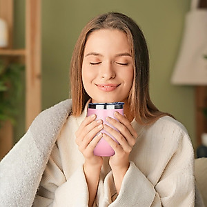 MEZMUT 12oz Insulated Wine Tumbler with Lid Double Wall Vacuum Stainless Steel Wine Glass Coffee Mug Insulated Tumbler Cup for Champaign, Cocktail, Beer (Pink, 1 Pack)