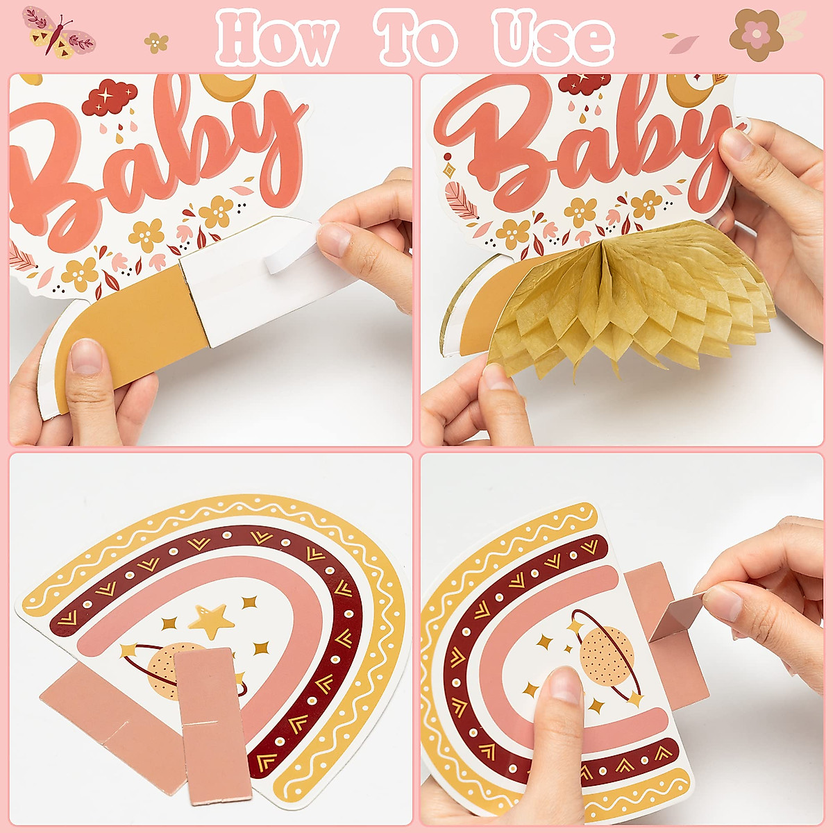 3sscha 12Pcs Boho Rainbow Baby Shower Party Centerpieces Bohemian Honeycombs A Little Ray of Sunshine Table Decoration Summer Room Decor Supplies Photo Booth Props for Home Birthday Party