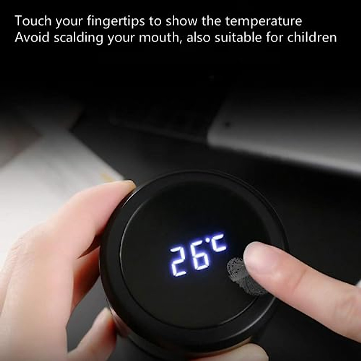 whizzy Smart Lid Stainless Steel Intelligent Thermos Cup Coffee Water Bottle Temperature Display Vacuum Portable LED Screen Soup Insulation Mugs Tumbler LOGO customized (Black)