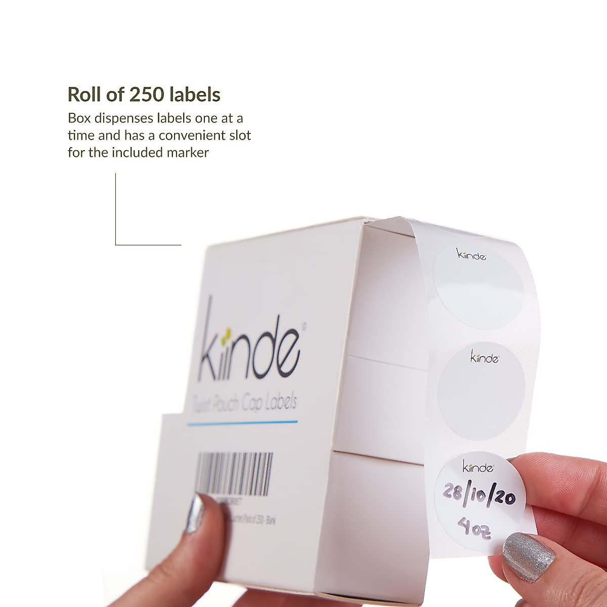 Kiinde Twist Cap Single-Use Write-On Labels for Breast Milk and Baby Food Storage Pouches (Pack of 250) - Includes Label Dispenser with Marker and Marker Holder - Blank