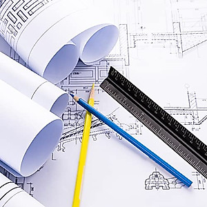12"Architectural Scale Ruler, Aluminum Scale, Triangular Ruler, Scale Ruler for Blueprint Imperial Measurements for Architects Engineering Artists, Draftsman Drawing, Laser-Etched Markings.(Black)
