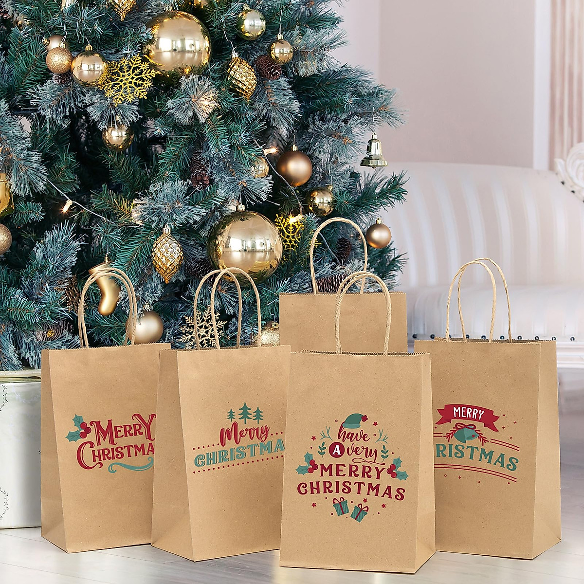 MESHA Small Paper Bags with Handles 5.25x3.75x8 Brown Kraft Gift Bag 50Pcs Bulk Grocery Shopping Bags Party Retail Business Packaging Merchandise Boutique Wedding Favor Baby Shower Small Business