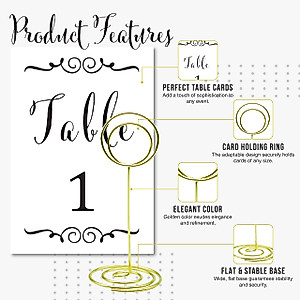 20 Pcs Golden Table Number Holders - Perfect For Weddings, Birthdays, Restaurants and Parties. 3.3 inches Holders with 20 Beautiful Cards (Gold)
