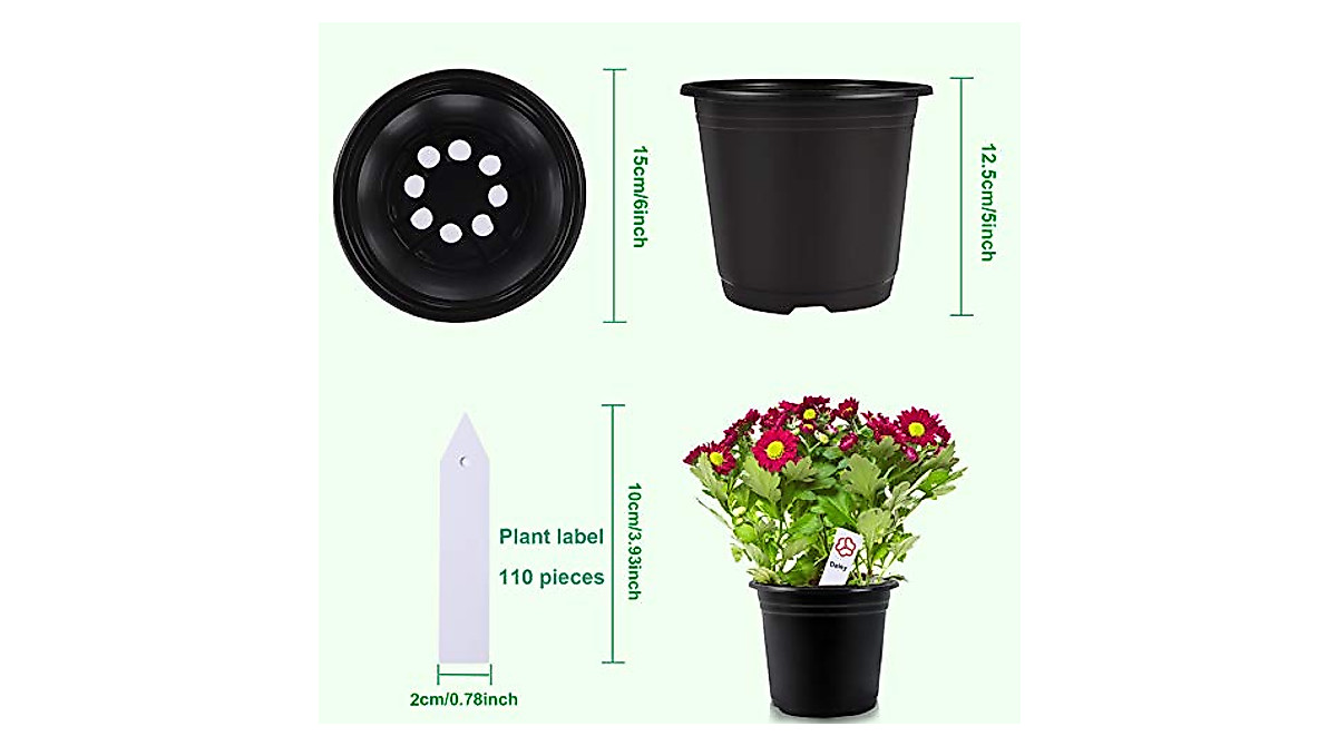 110 Black 6" Plant Nursery Pots & Seed Starting Kit + Labels