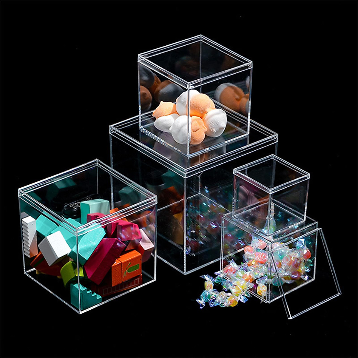 Copzievkae 4 Pack Clear Acrylic Boxes - 3.9x3.9x3.9 Inch, Display, Storage Box for Candy Jewelry