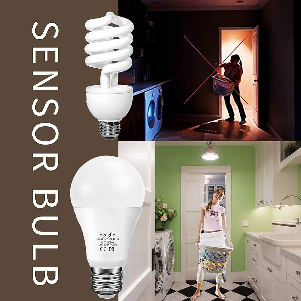 Vgogfly Radar Motion Sensor Light Bulbs A19 100W Equivalent 120V 13W Motion Detector Auto Activated Dusk to Dawn Security Outdoor Porch Lights LED Bulb Daylight 5000K E26 (2 Pack)