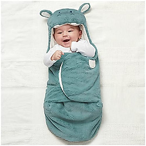 GUND Baby Oh So Snuggly Hippo Blanket Wrap, Plush Hooded Baby Blanket Wrap for Newborns, Blue/Cream, 26”