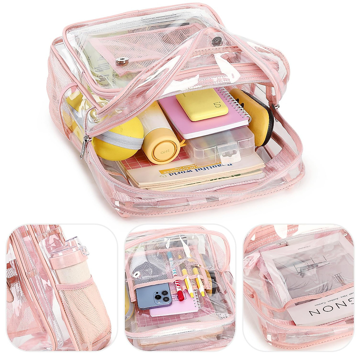 abshoo Transparent Clear Backpack Heavy Duty Backpack For School Teen Girls Women Clear Bookbag (Pink)